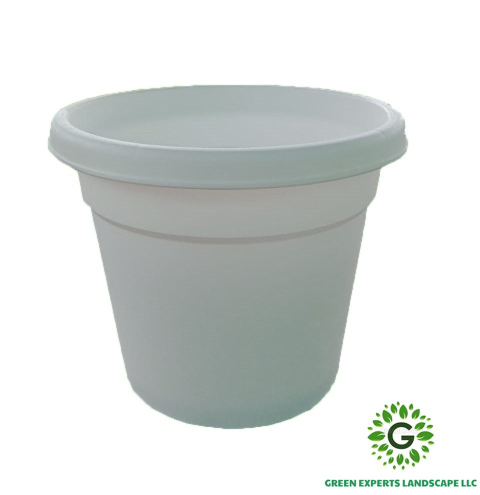 Plastic Round Flower Pot White 12" - Green Experts Landscape LLC